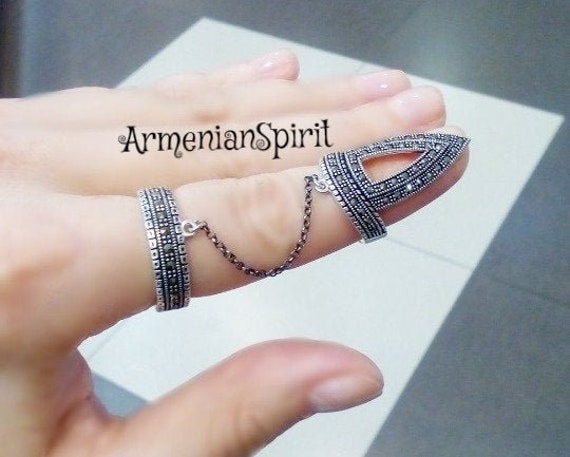 Full finger ring armor Double ring Sterling Shield ring | Etsy