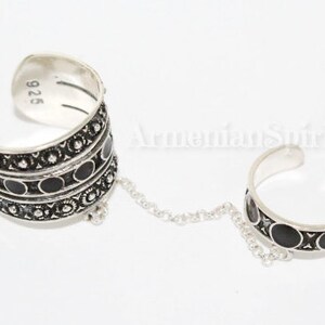 Double Rings SILVER 925 and Enamel Red or Black CHOOSE Full Finger ...