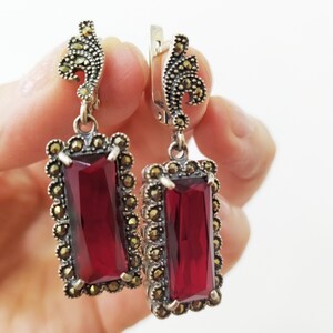 Vintage Style Red Ring and Earrings SET Marcasite Jewelry SILVER ...