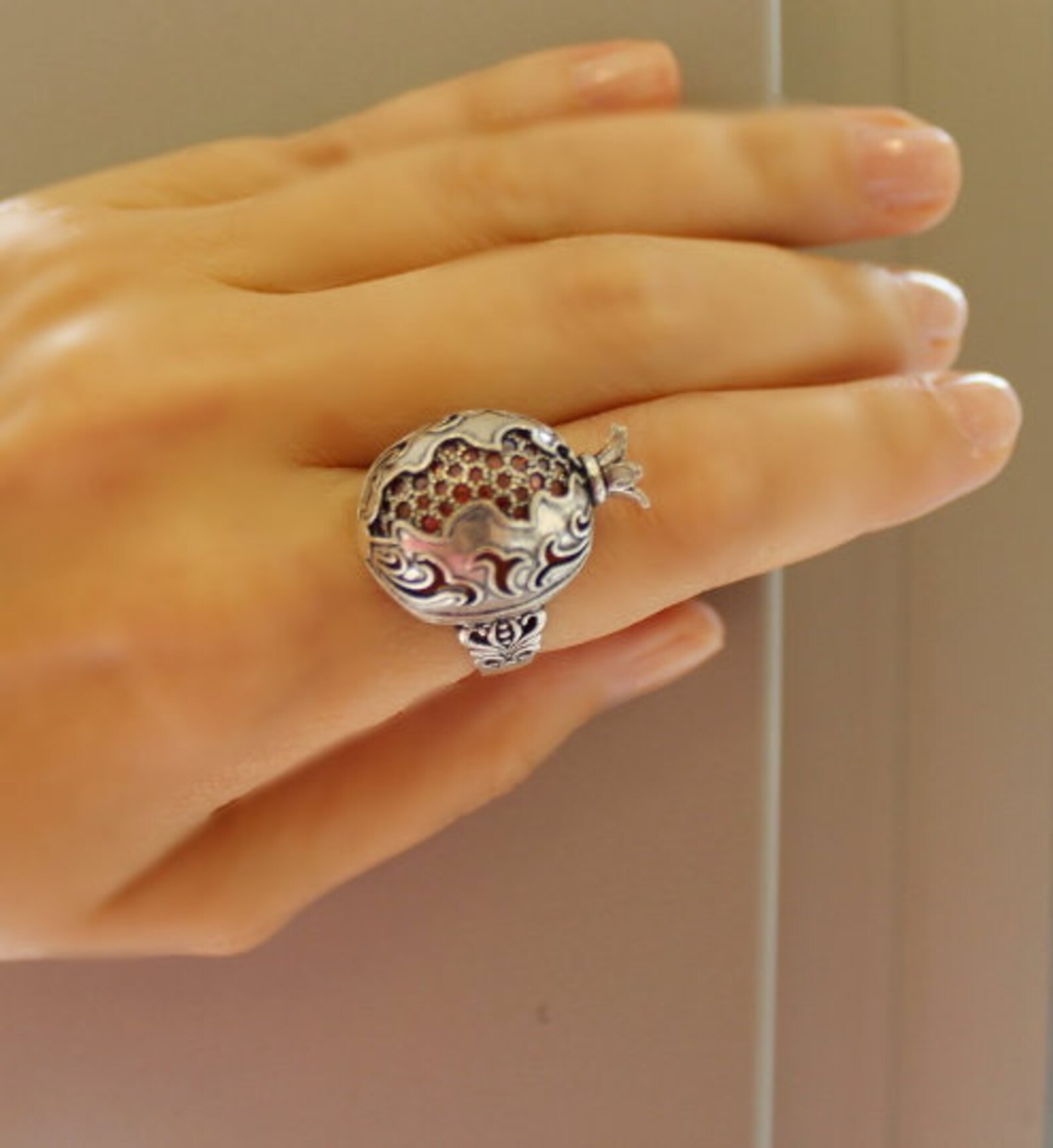 Persephone Ring Garnet Stones SILVER Pomegranate Armenian - Etsy