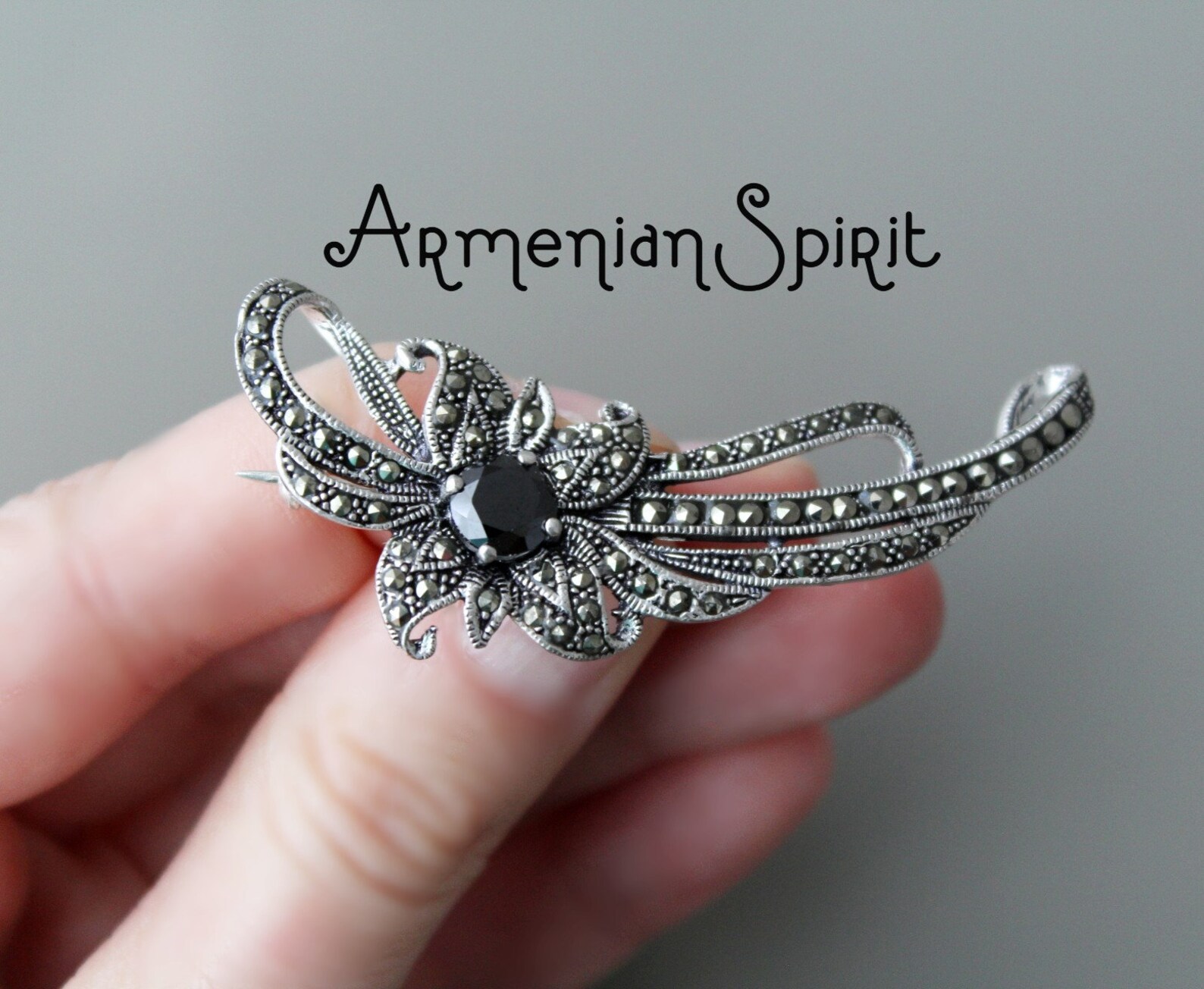 Vintage Broche Silver 925 Marcasite Broach Crystal Flower | Etsy