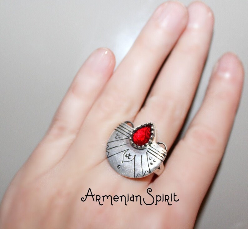 Ring Half Circle SILVER 925 Rings Women Red Stone Semi Circle | Etsy