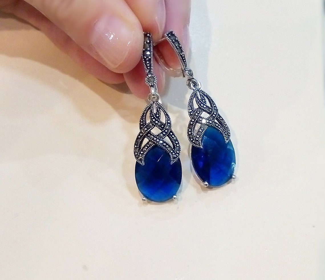 Royal Blue Jewelry Dangle Earrings Marcasite Jewelry Marcazite | Etsy