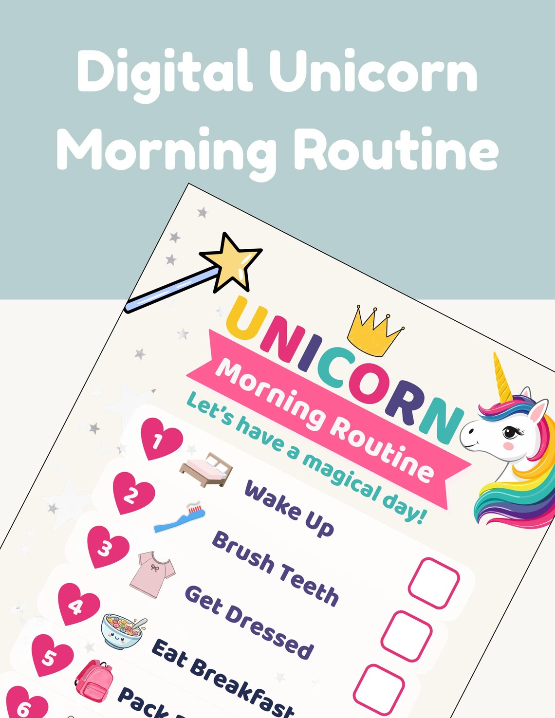 Morning Routine Chart for Kids Printable | Unicorn Visual Schedule ...