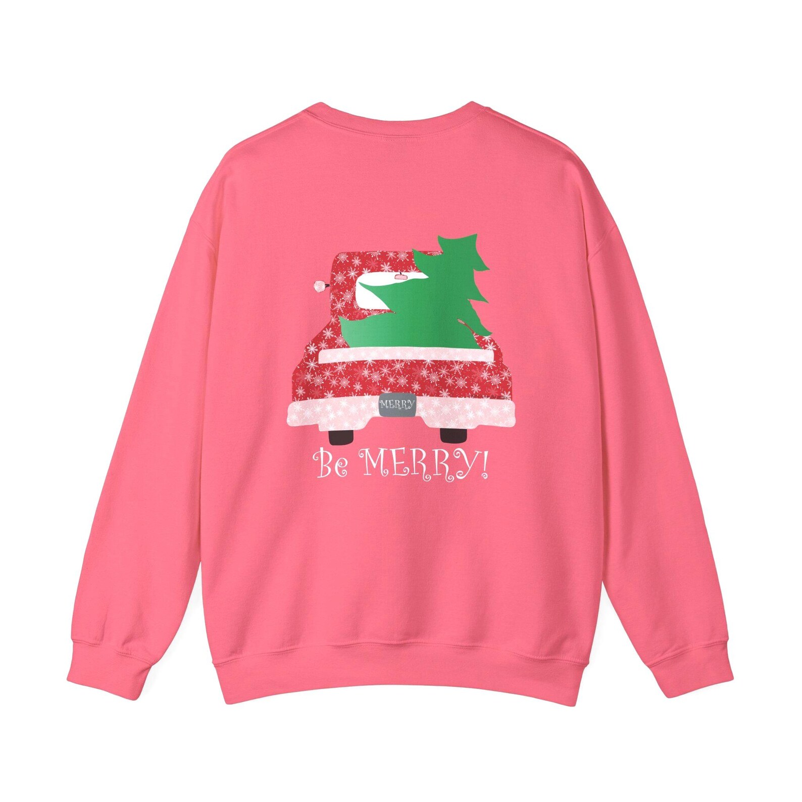 Old Red Truck Sweatshirt - "be Merry" Sentiment With Snowflake Pattern ...