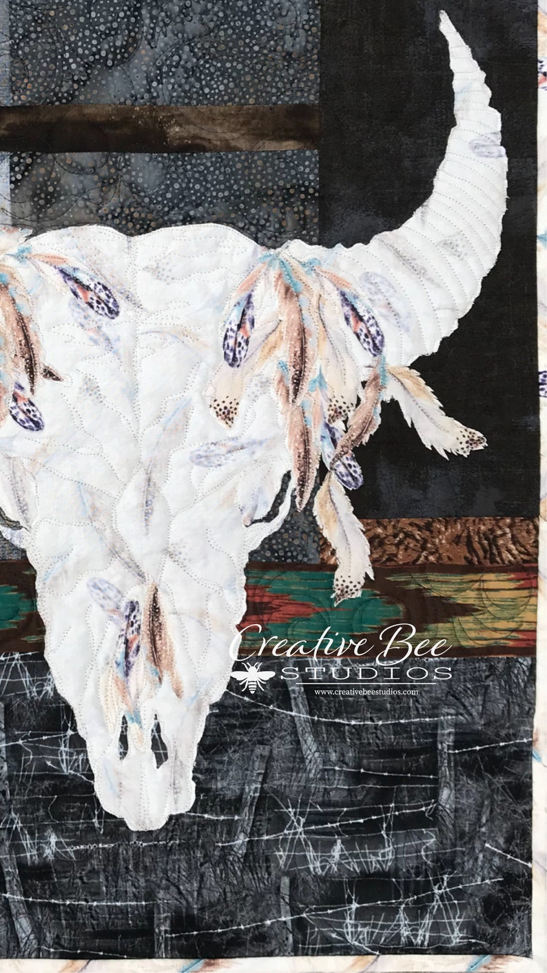 Bison Skull Quilt, Bison Quilt Pattern, Buffalo Skull Quilted Wall ...