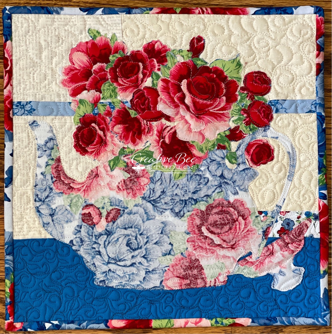 Teapot Quilt Pattern, Tea Pot Bouquet Quilt Pattern; Charming and Easy ...