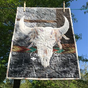 Bison Skull Quilt, Bison Quilt Pattern, Buffalo Skull Quilted Wall ...