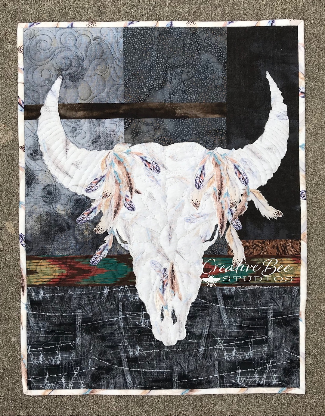 Bison Skull Quilt, Bison Quilt Pattern, Buffalo Skull Quilted Wall ...