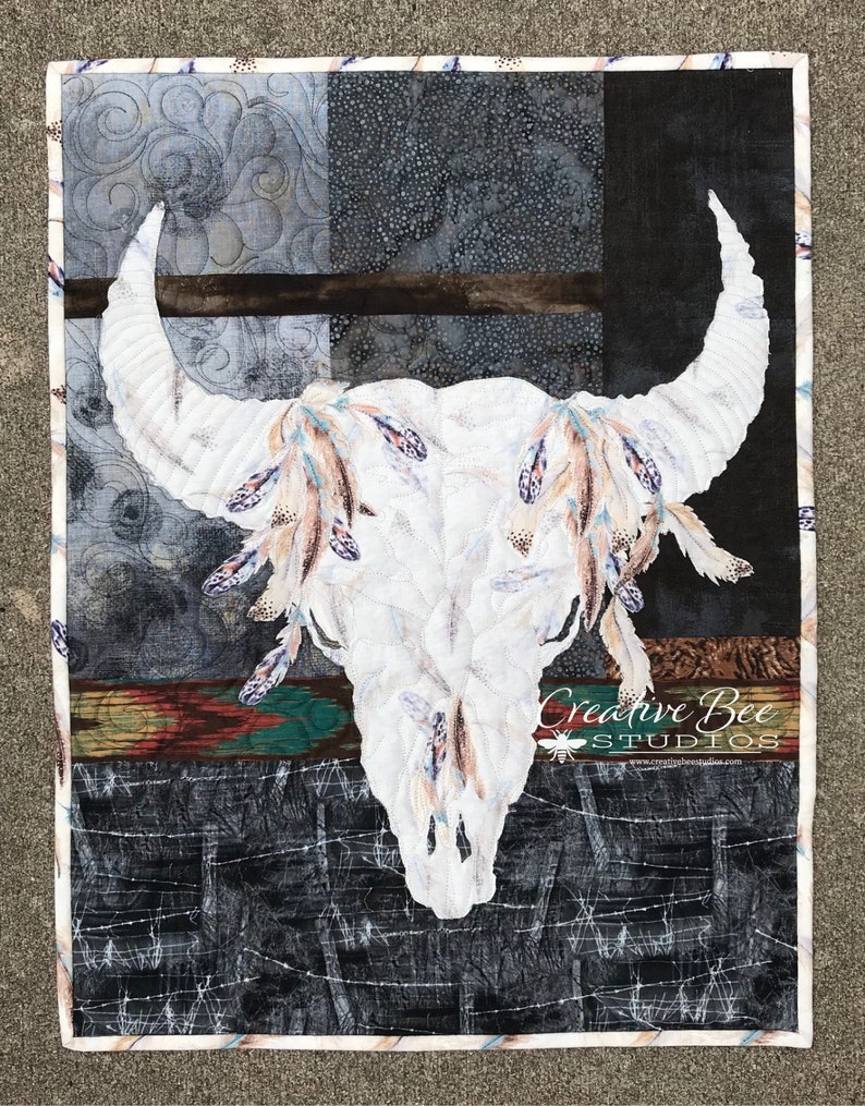 Bison Skull Quilt, Bison Quilt Pattern, Buffalo Skull Quilted Wall ...