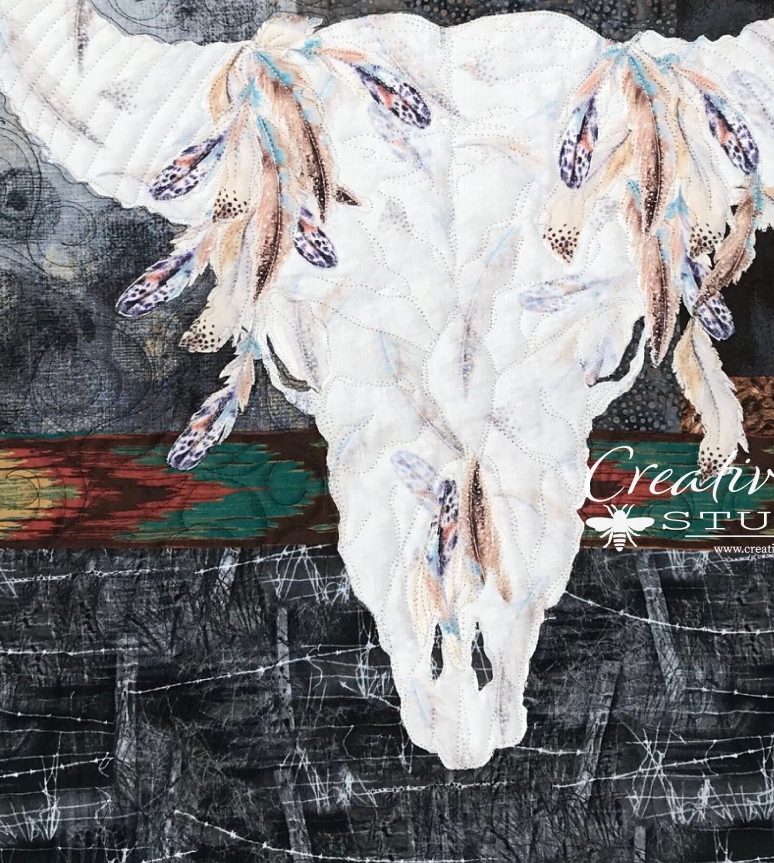 Bison Skull Quilt, Bison Quilt Pattern, Buffalo Skull Quilted Wall ...