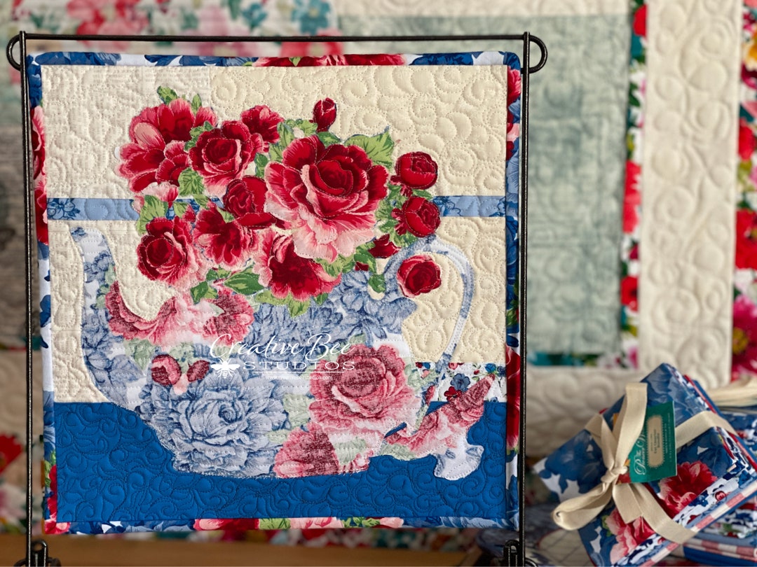 Teapot Bouquet Quilt Kit - Felicity Pre-cut Fabric Set Includes Pioneer ...