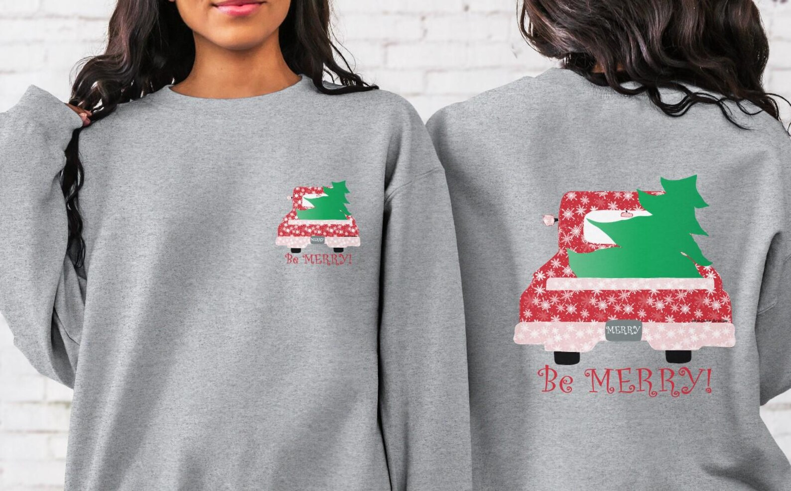 Old Red Truck Sweatshirt - "be Merry" Sentiment With Snowflake Pattern ...