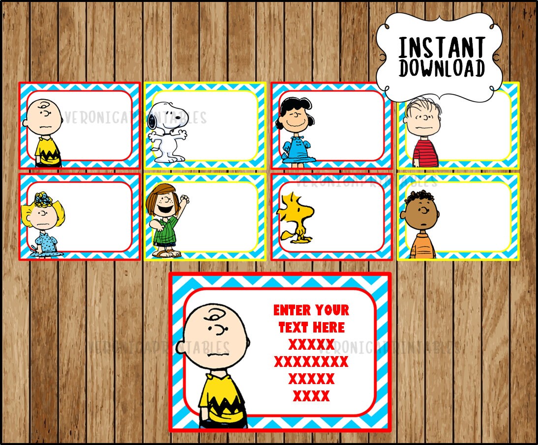 Peanuts Snoopy Charlie Brown Cards tags book labels | Etsy