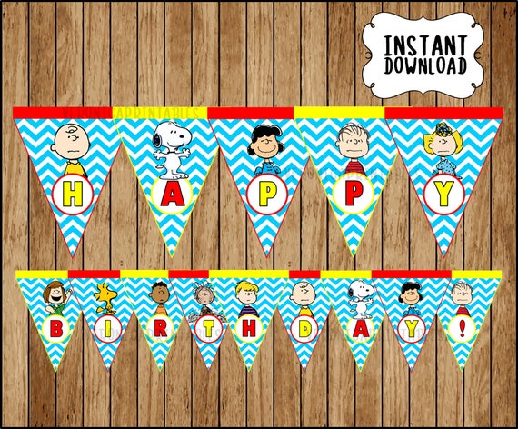 Peanuts Banner instant download Snoopy Birthday Banner | Etsy