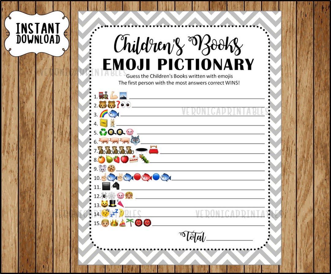 Children's Books EMOJI Pictionary Baby Shower Game, Gray Chevrons ...