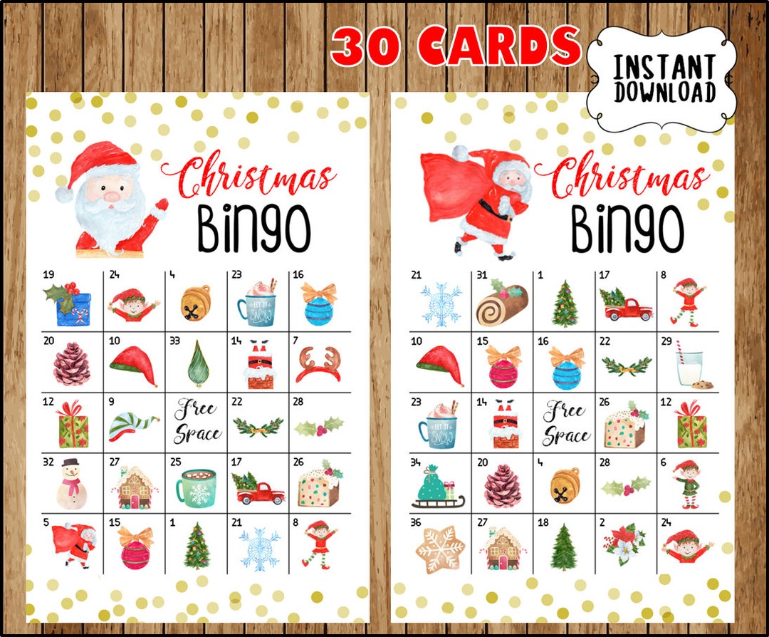 Christmas Bingo Printable Game - 30 Different Cards - Christmas Memory ...