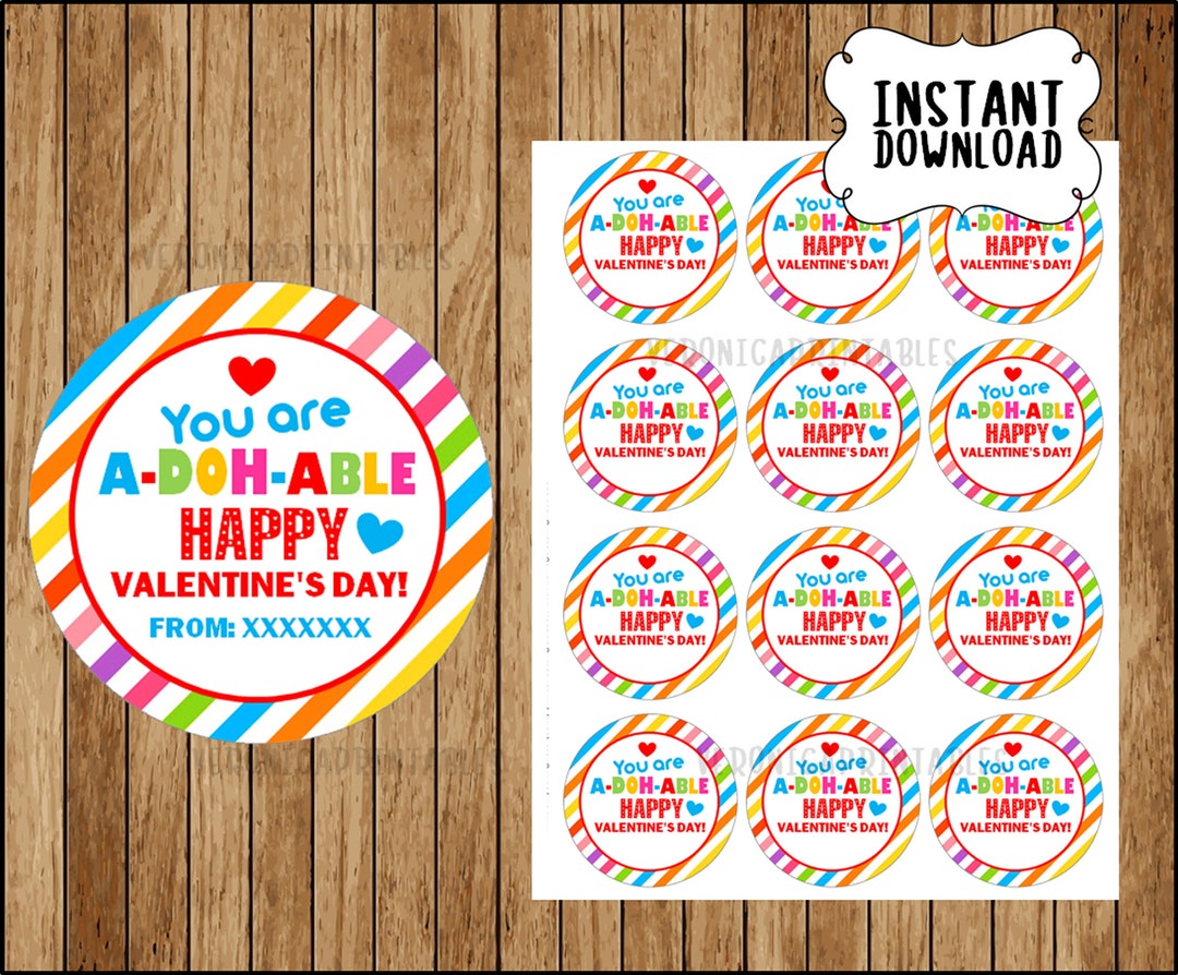 Play Doh Valentine Tags, Valentine's Day Tag, You Are A-doh-able Tag ...
