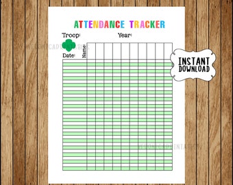 Girl Scout Attendance Sheet With Dues Column Tracker Printable - Etsy