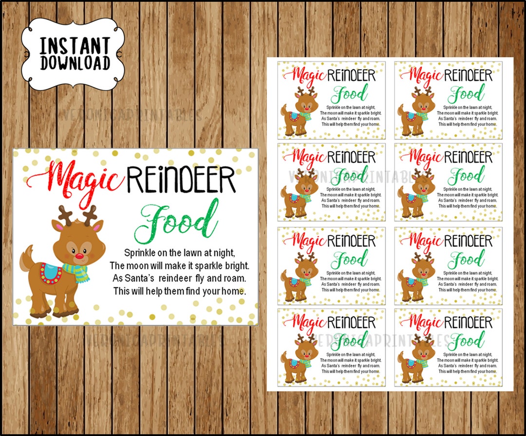 Magic Reindeer Food Tags Printable Reindeer Food Christmas Card ...