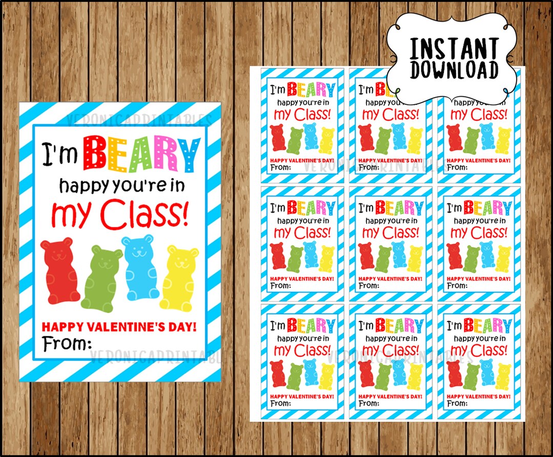 Valentines Gummi Bear Cards Digital Download Valentine's Printable Gift ...