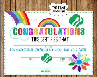 Daisy Girl Scout First Year Completion Certificate Editable - Etsy