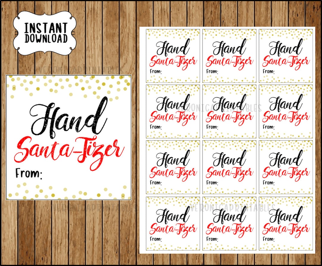 Hand Santatizer Gift Tags, Printable Santa-tizer Tags, Christmas Tag ...