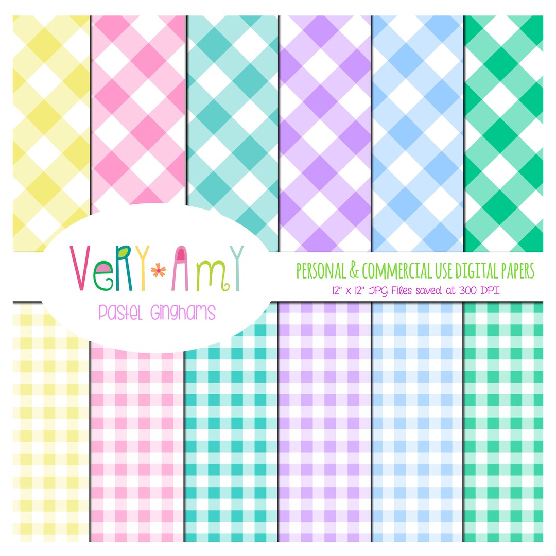 Pastel Gingham Digital Paper Pack Commercial Use Scrapbook Paper ...