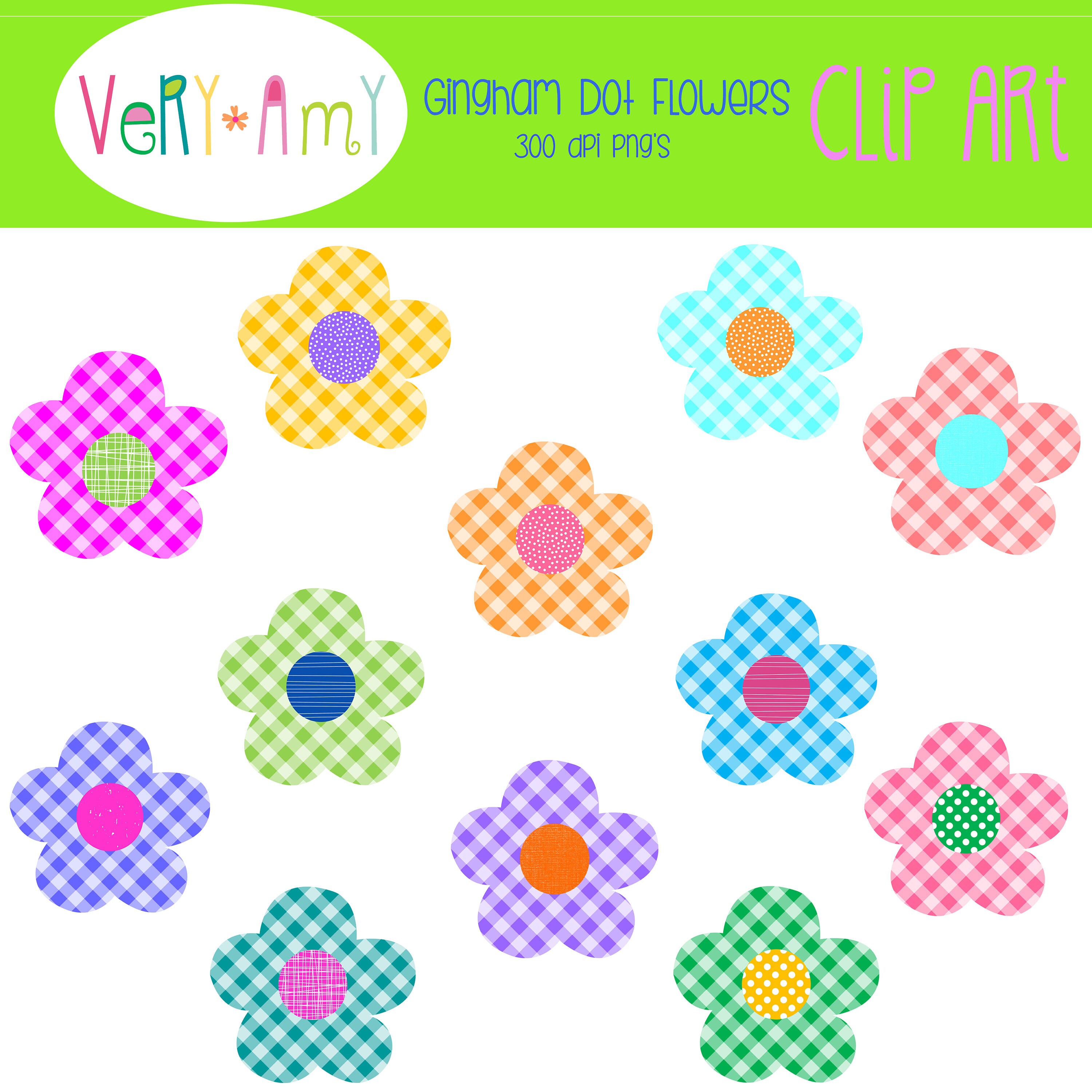 Gingham Dot Flower Clip Art Instant Download PDF Clipart - Etsy