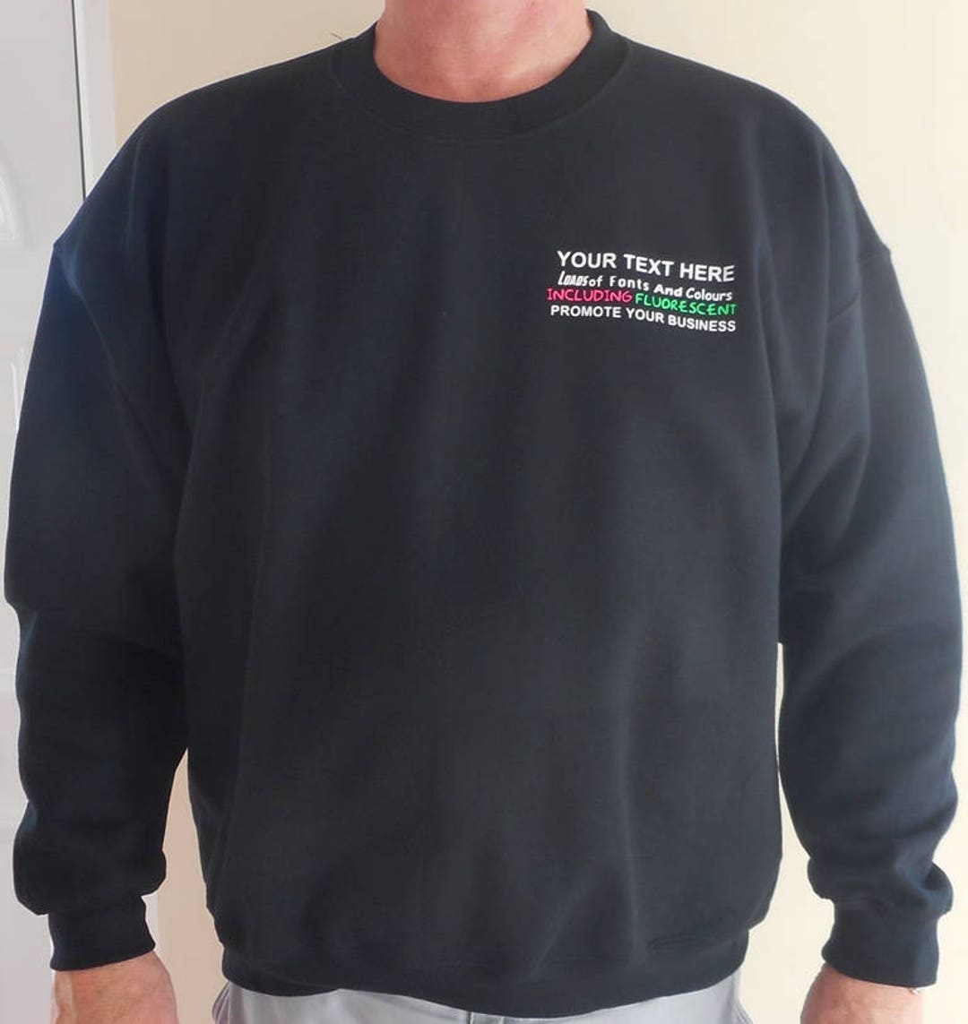 CUSTOM Printed SWEATSHIRT Personalised Text on BOTH Sides Top Quality ...