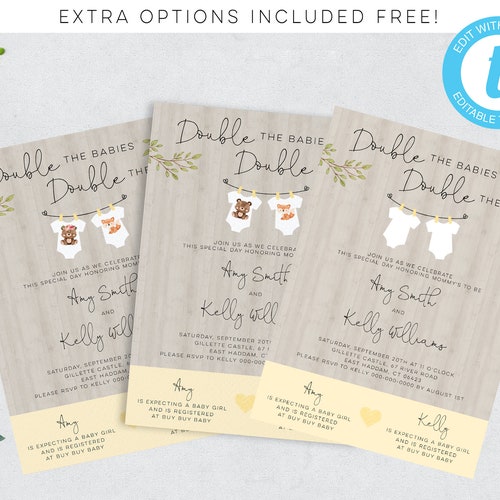 Double Baby Shower Invitation Template Joint Baby Shower - Etsy