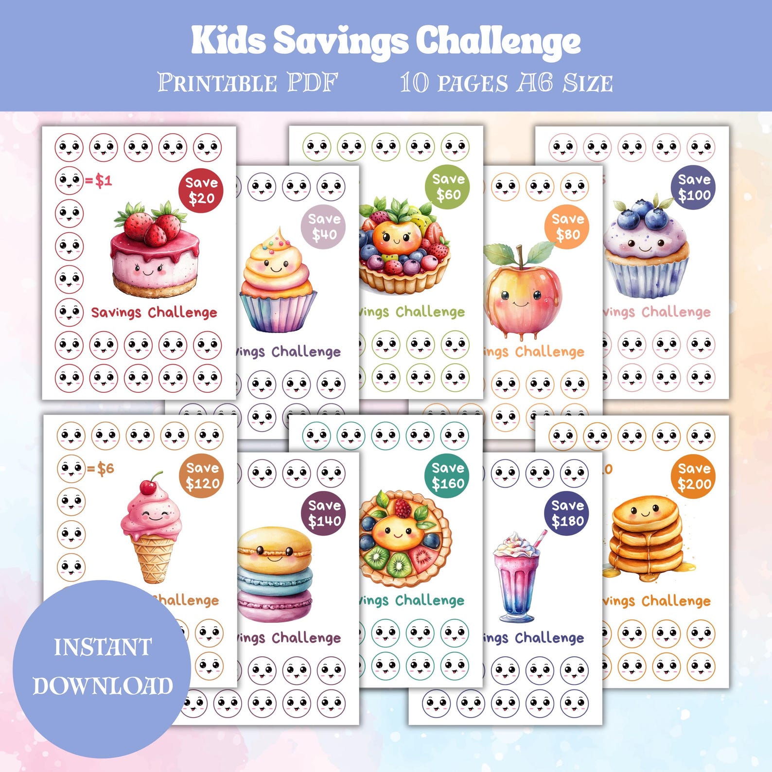 Kawaii Money Savings Challenge, Kids Saving Tracker for Children, Cute ...