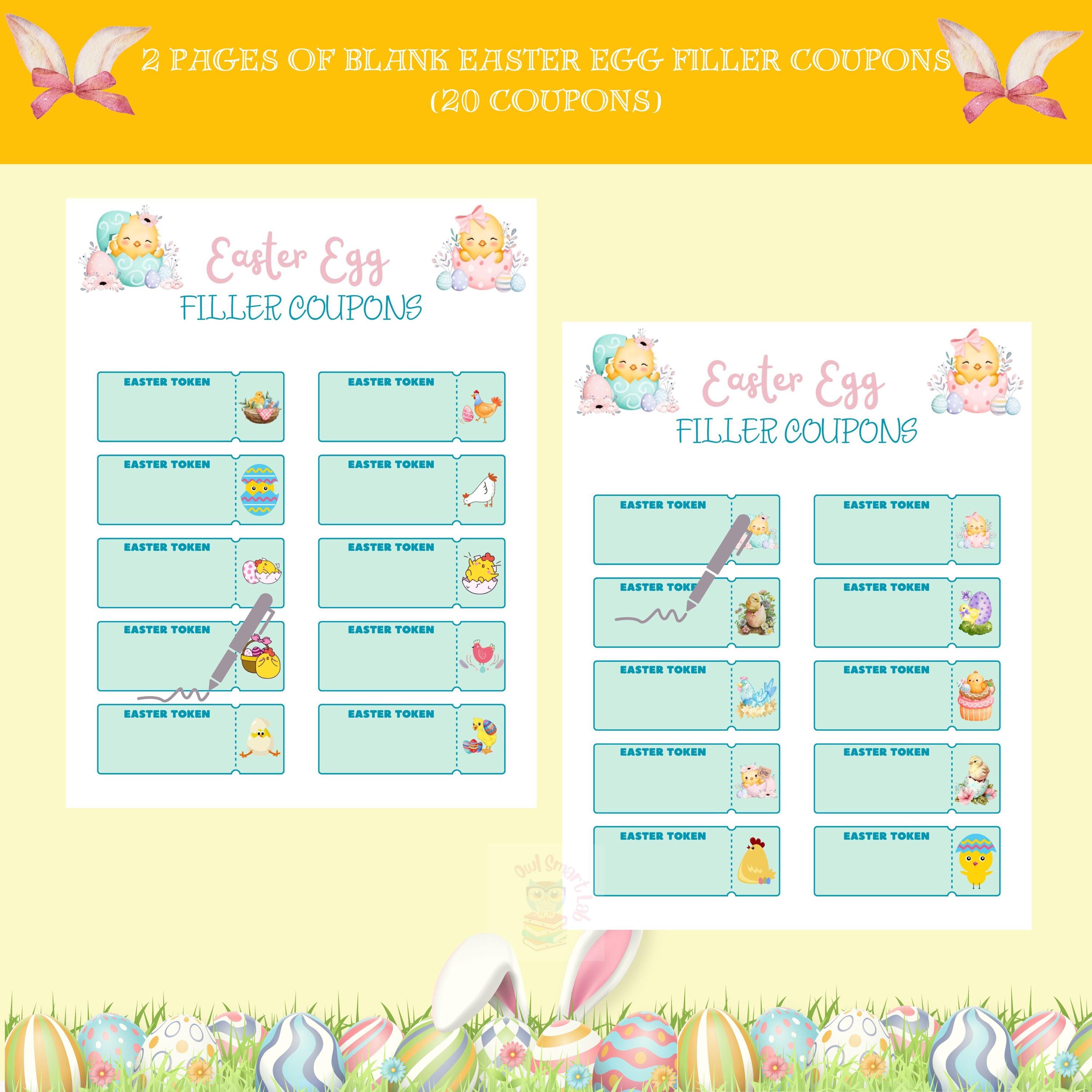 Printable Easter Egg Tokens, Egg Hunt Coupons, Easter Egg Filler ...