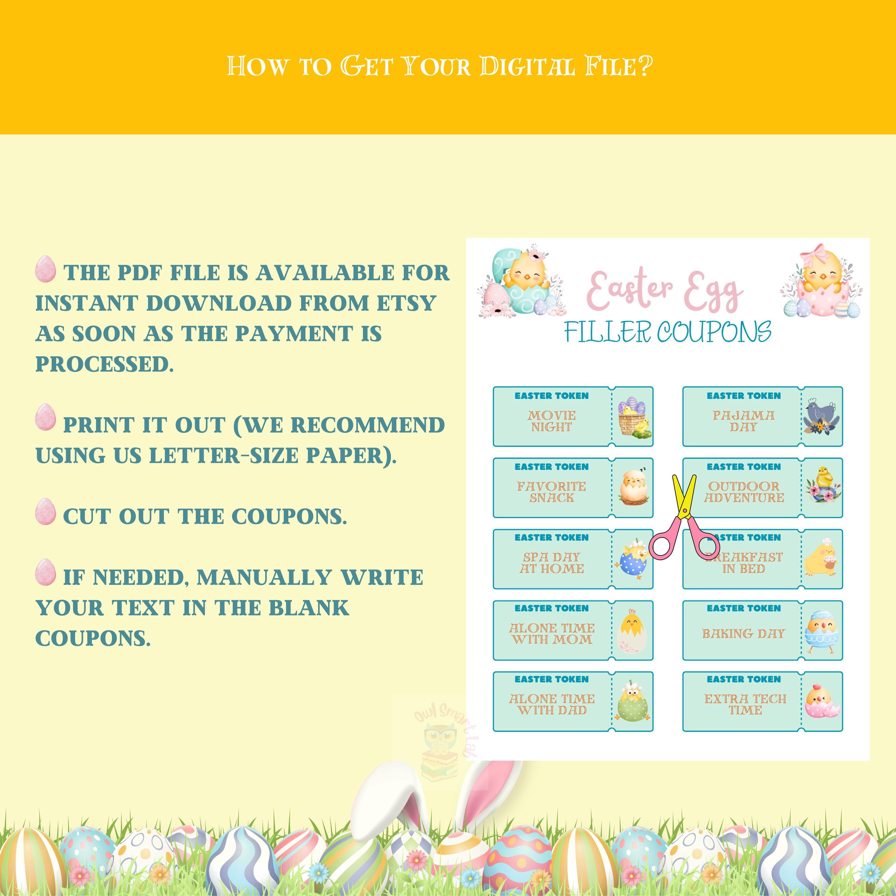 Printable Easter Egg Tokens, Egg Hunt Coupons, Easter Egg Filler ...