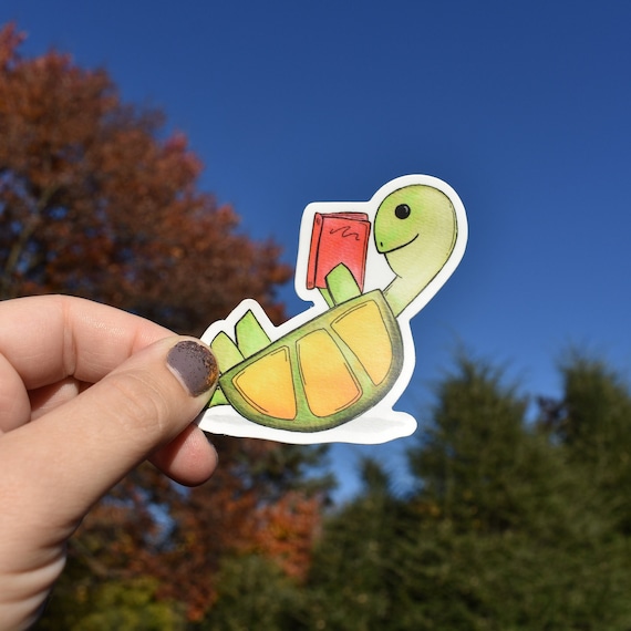 Reading Turtle on Its Back Waterproof Vinyl Decal Sticker - Etsy