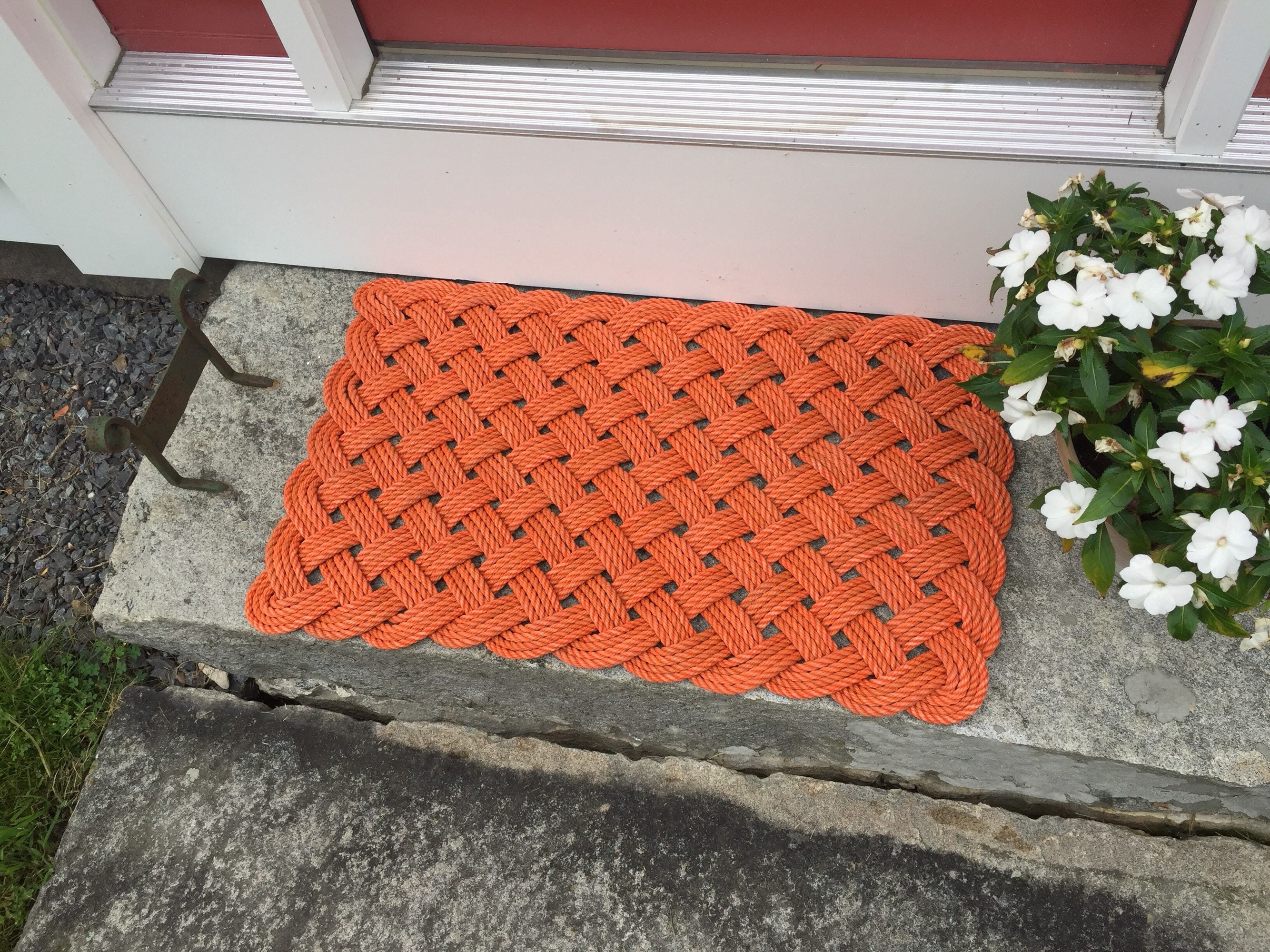 Orange Rope Doormat Upcycled Fishing Rope Outdoor Mat Maine - Etsy