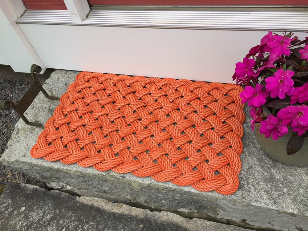 Orange Rope Doormat Upcycled Fishing Rope Outdoor Mat Maine - Etsy