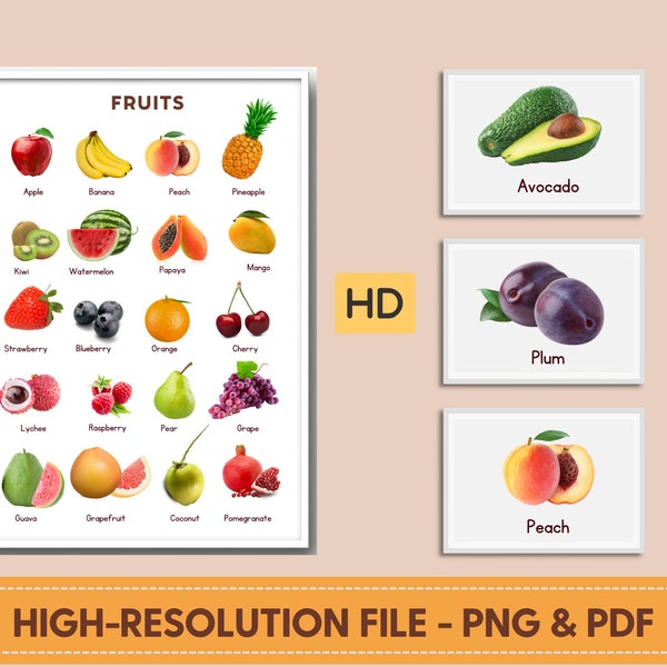 Fruits and Vegetables Flashcards, Printable Alphabet Flash Cards ...