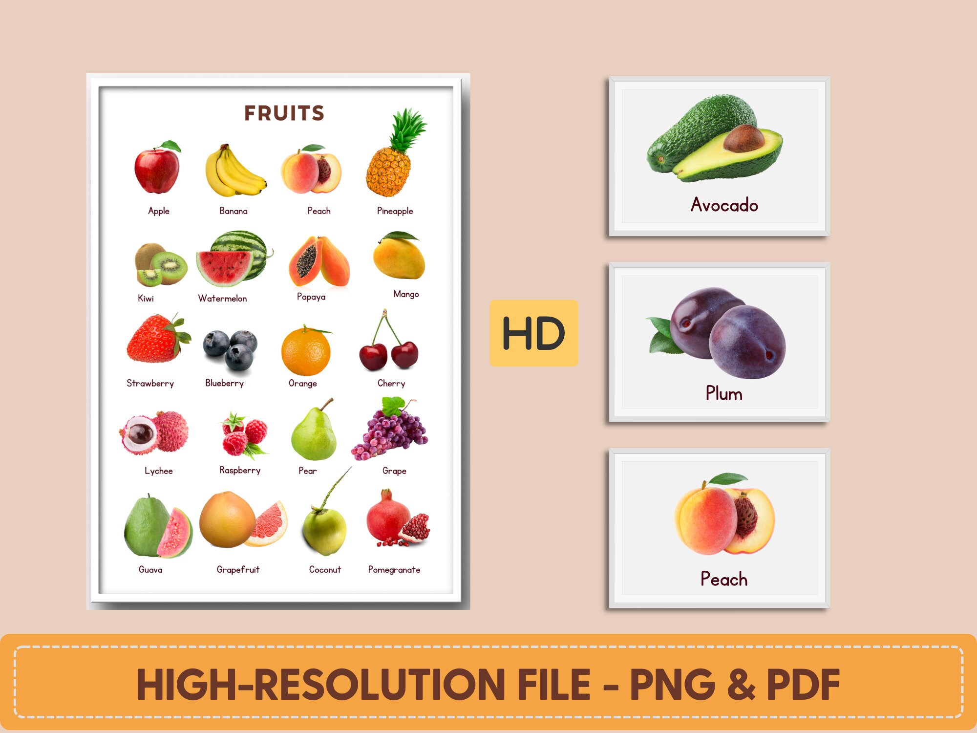 02 Fruits Poster (real Pictures), Montessori Poster Printable ...