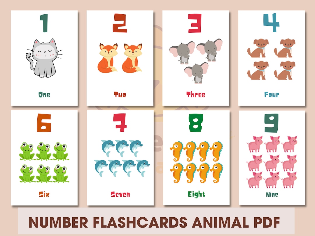 ANIMAL Number Flashcards Counting Flashcards Printable - Etsy