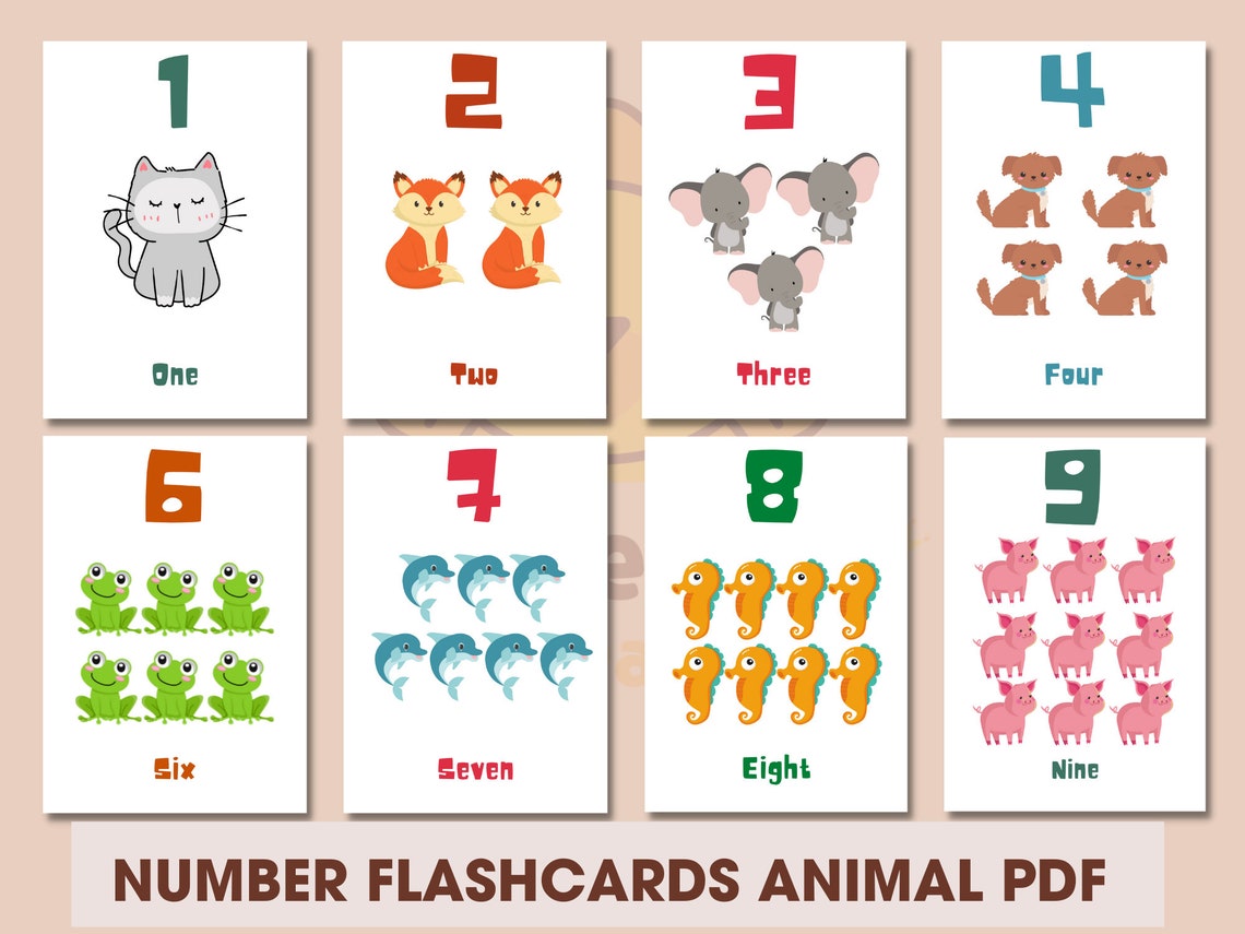 ANIMAL Number Flashcards Counting Flashcards Printable - Etsy