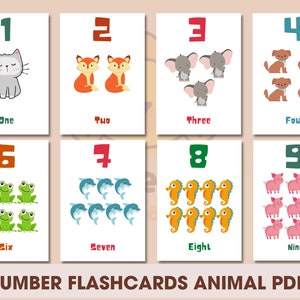 ANIMAL Number Flashcards Counting Flashcards Printable - Etsy