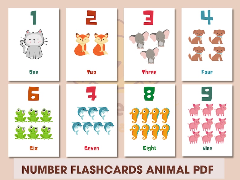 ANIMAL Number Flashcards Counting Flashcards Printable - Etsy