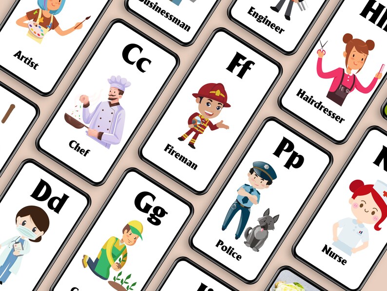 Profession Alphabet Flashcards Printable Jobs, ABC Occupation ...