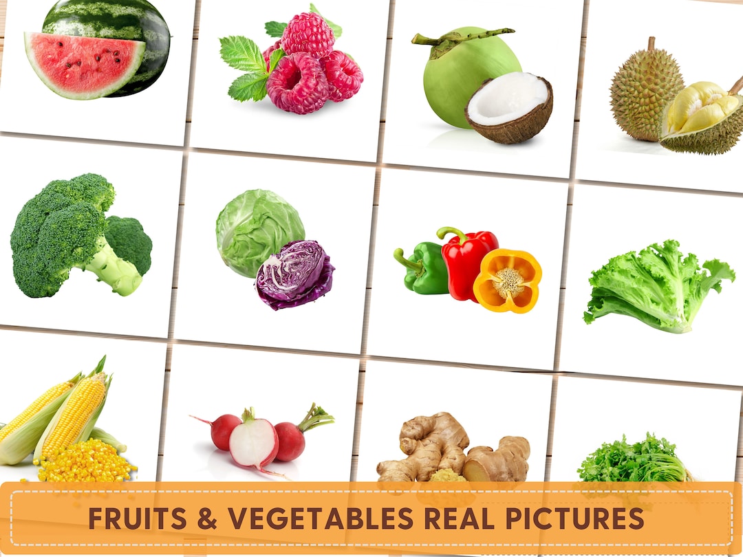 Fruits and Vegetables Flashcards Real Picture, Montessori Printable ...