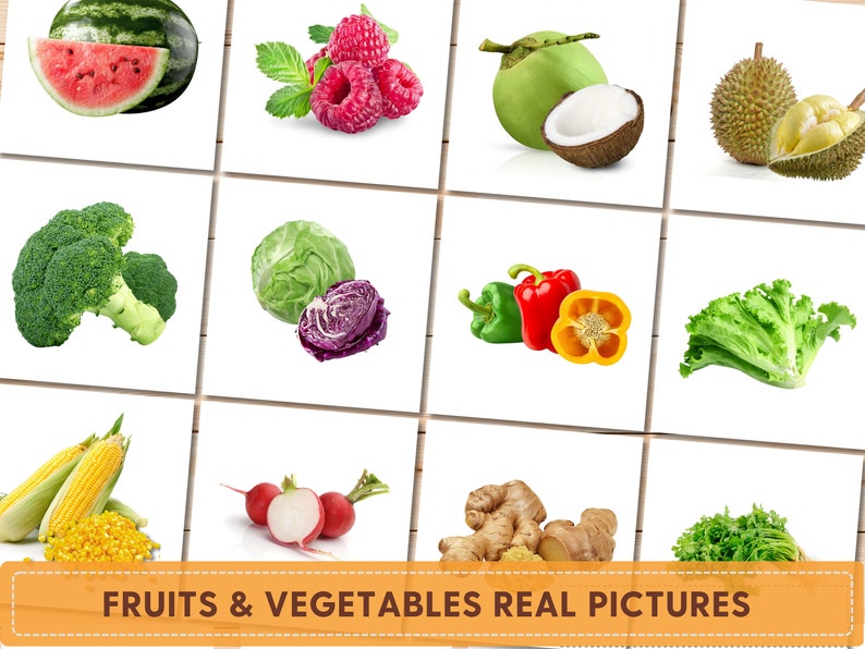 Fruits and Vegetables Flashcards Real Picture, Montessori Printable ...