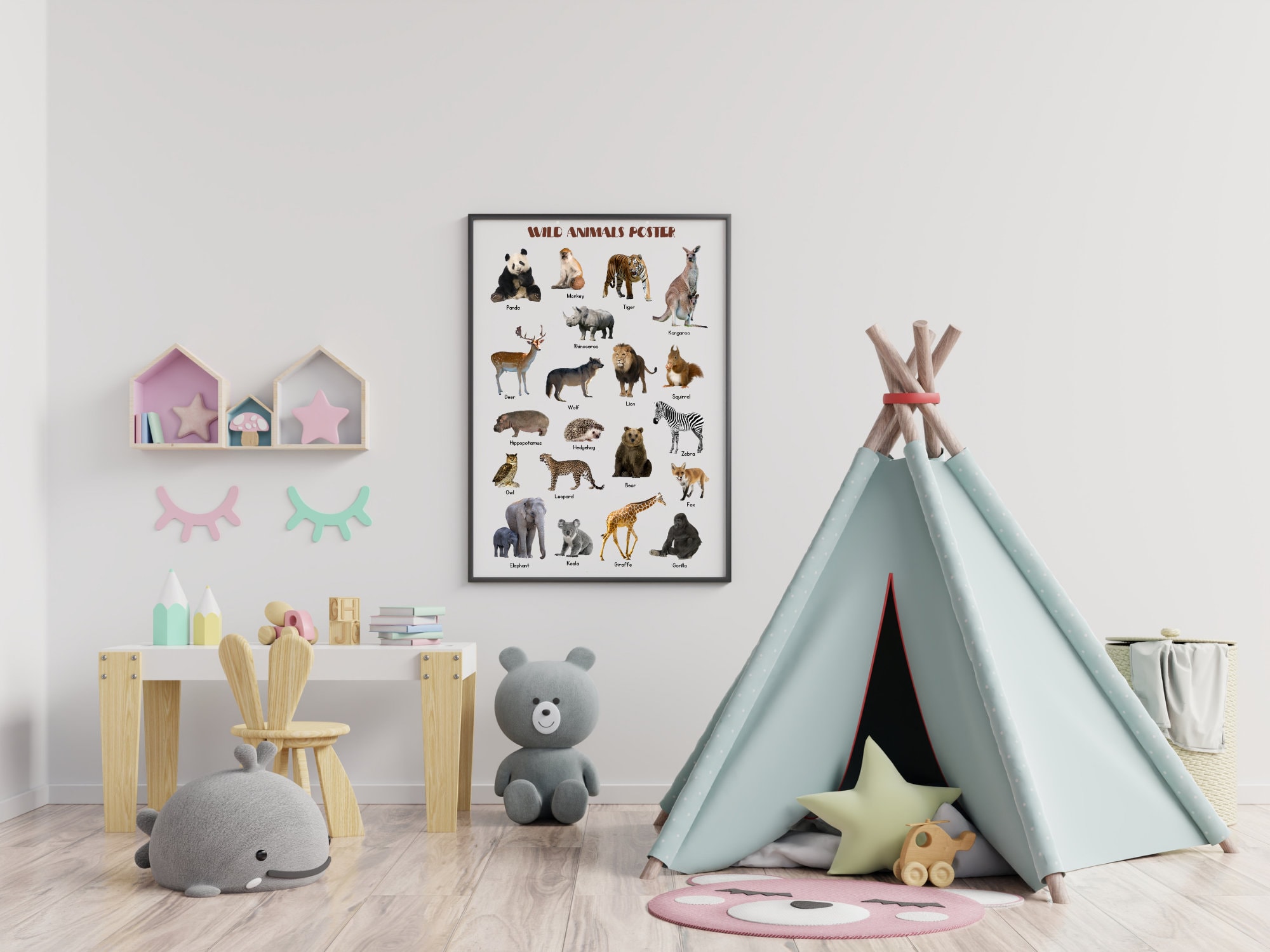 WILD Animals Poster With Real Pictures, Animal Portrait Print ...