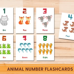 ANIMAL Number Flashcards, Counting Flashcards Printable, Montessori ...
