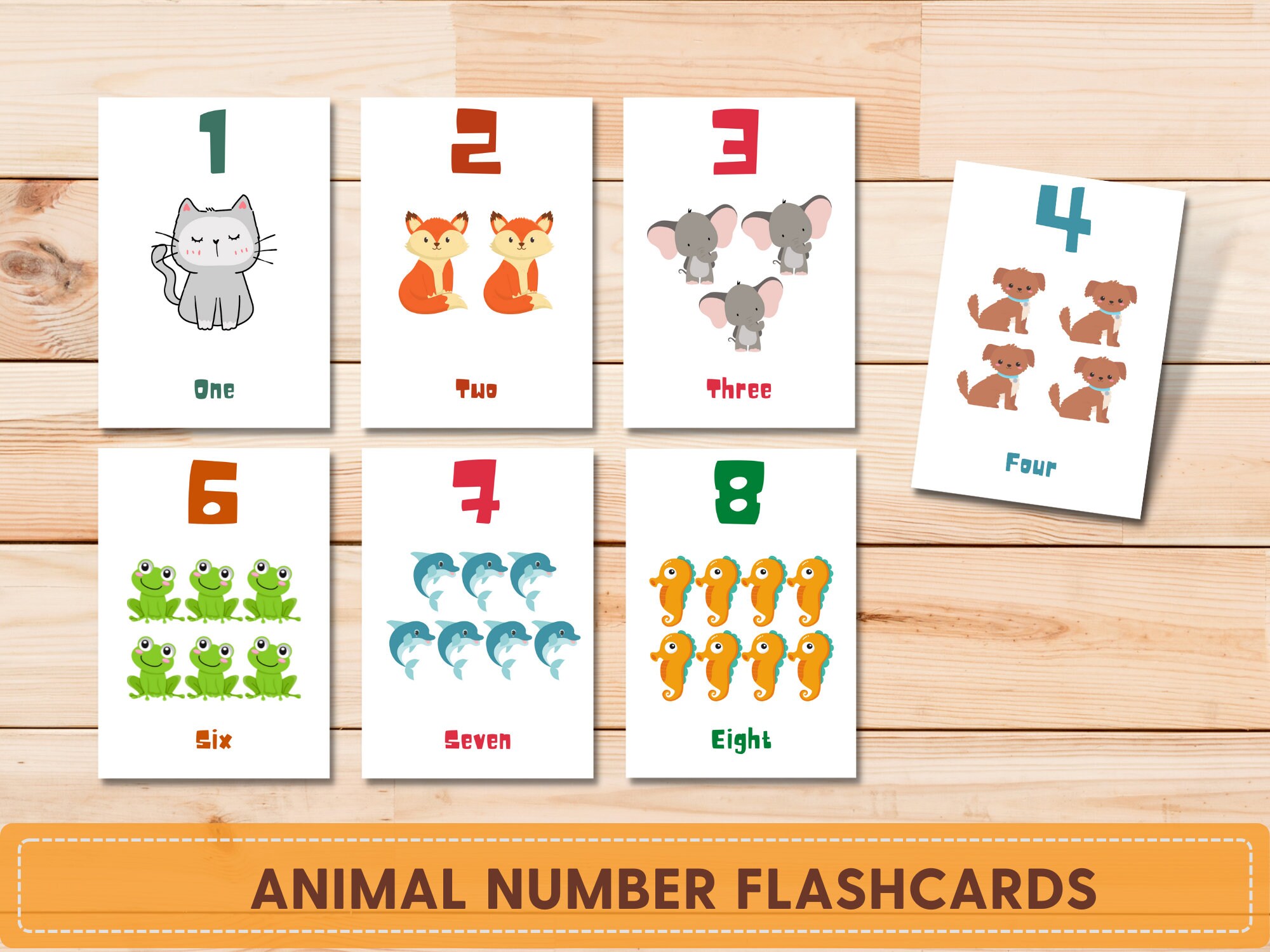ANIMAL Number Flashcards, Counting Flashcards Printable, Montessori ...
