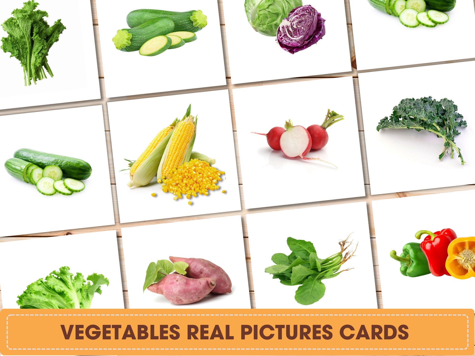VEGETABLES (real Pictures) Flashcards, Montessori Printable Vegetables ...